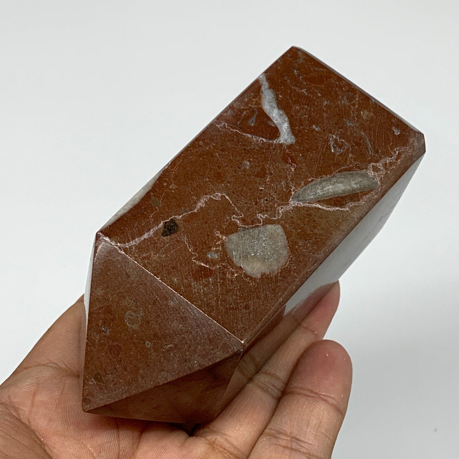 365.2g, 3.9" x 1.6" Natural Red Shell Fossils Tower Obelisk Wand ...