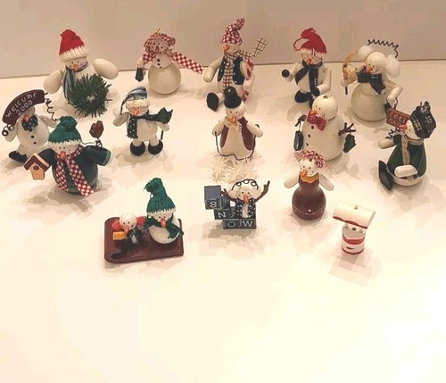 Vintage Wooden Christmas Decor Mini Snowmen Lot Of 15 | eBay