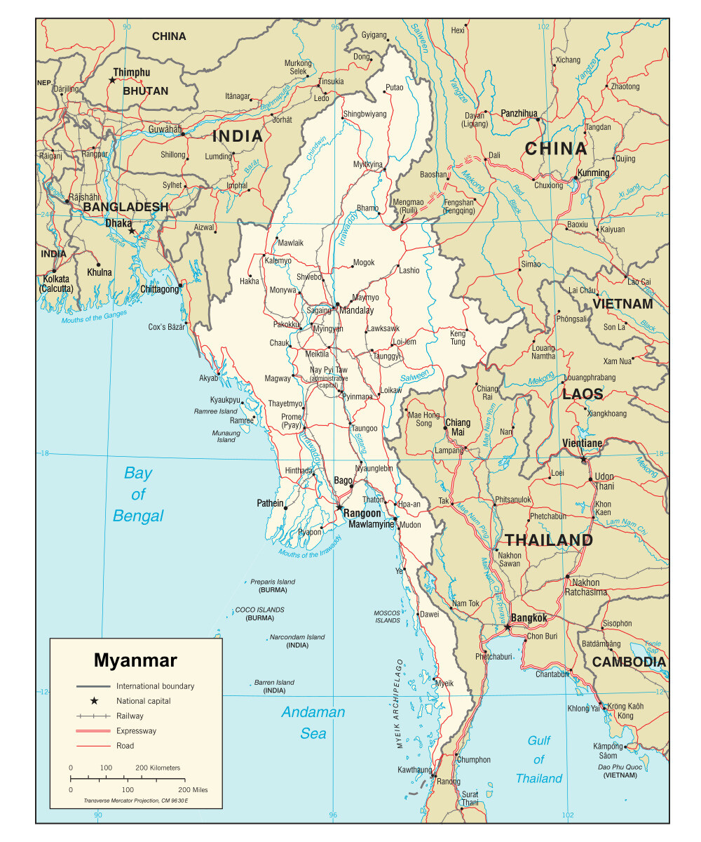 Myanmar Burma Road Highway Transportation Map Country Nation Poster ...