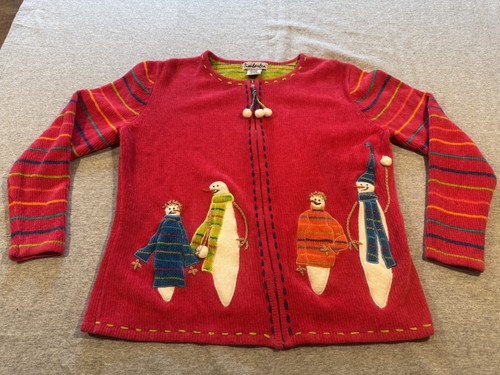 Vintage Timberlea Pink Christmas Sweater Cardigan Women’s Large Snowman ...