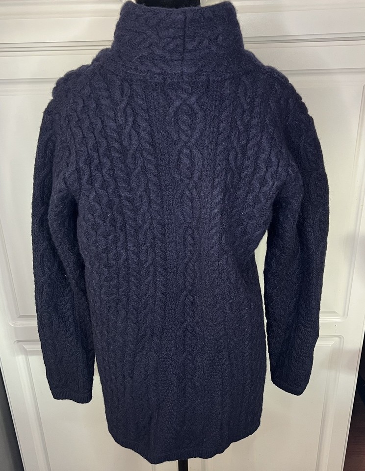 Aran Crafts 100% Merino Wool 3 Button Cardigan Sweater Blue Size L ...