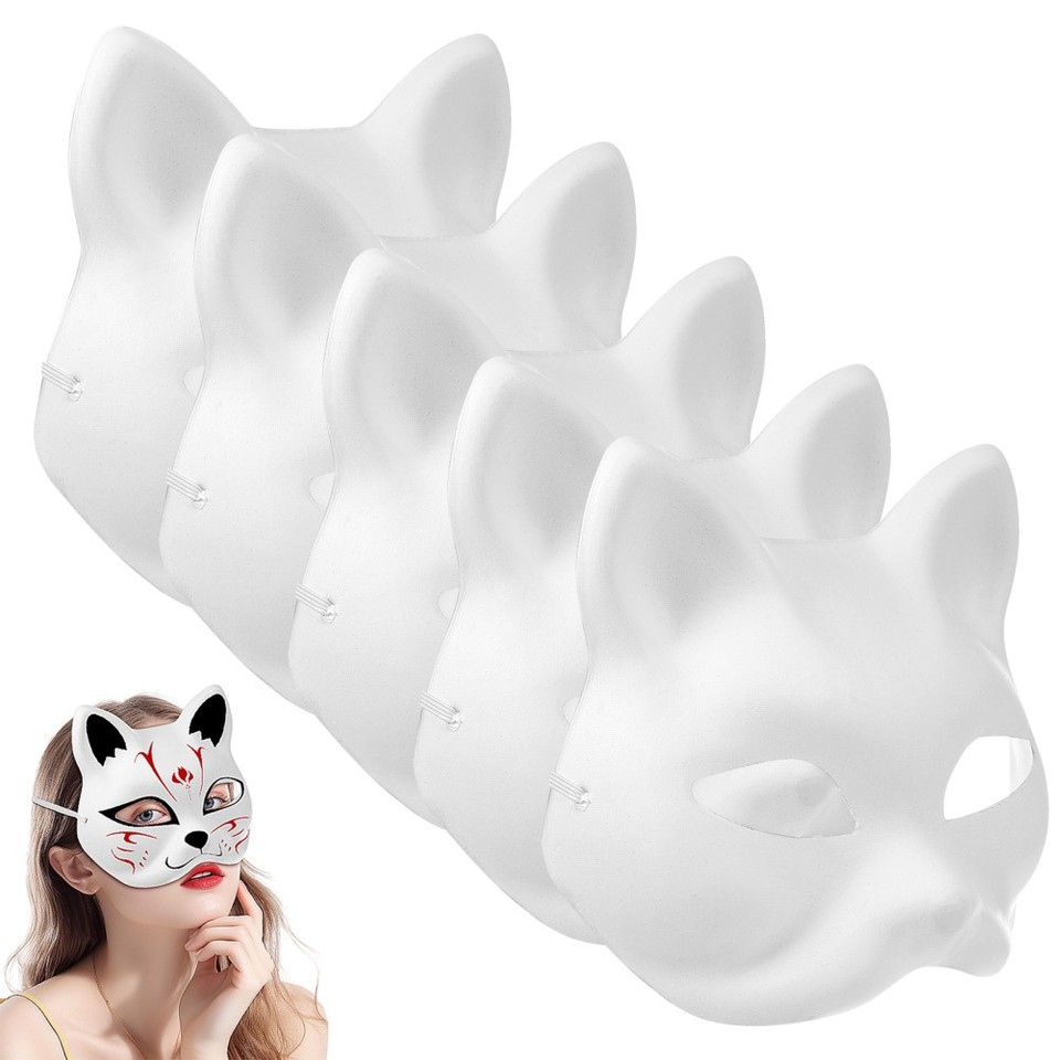 6 Pcs Paper Blank Cat Masks Half Masks Masquerade Animal Masks For ...