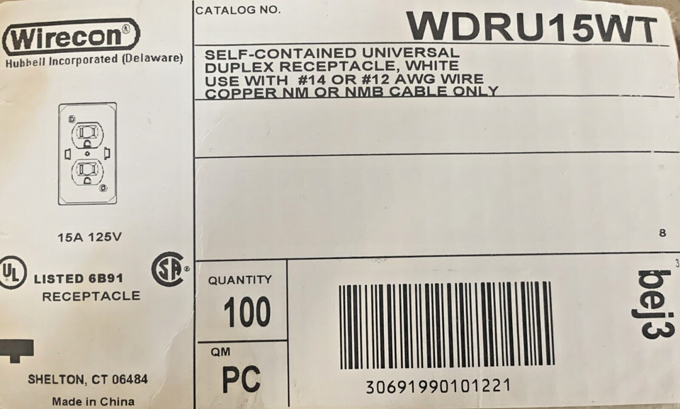 Wirecon Mobile Home RV Single Receptacle Outlet White WDRU 15 W Lot of ...