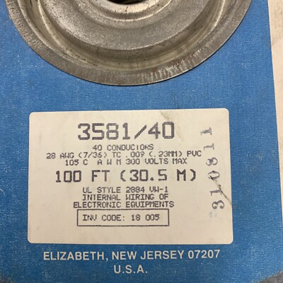 40 Conductor Flat Ribbon Cable 28AWG 100' 300V 3581/40 | eBay