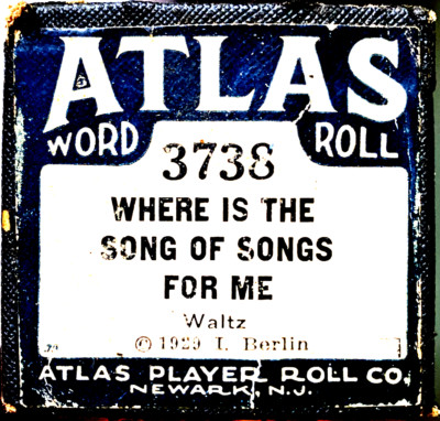 ATLAS Word Roll WHERE IS THE SONG FOR ME 3738 Original Player Piano ...