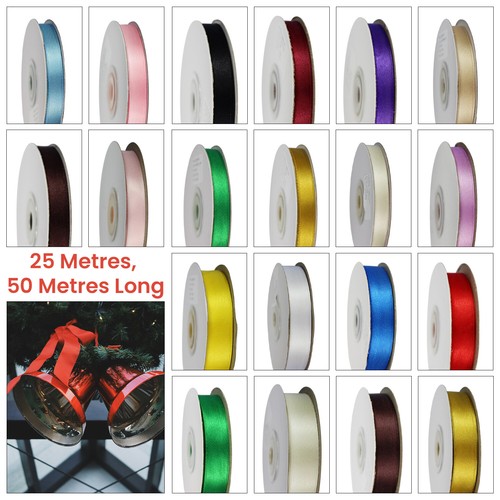 Double Sided Satin Ribbon Reels Rolls 25 or 50 Metres Long Plain Width ...