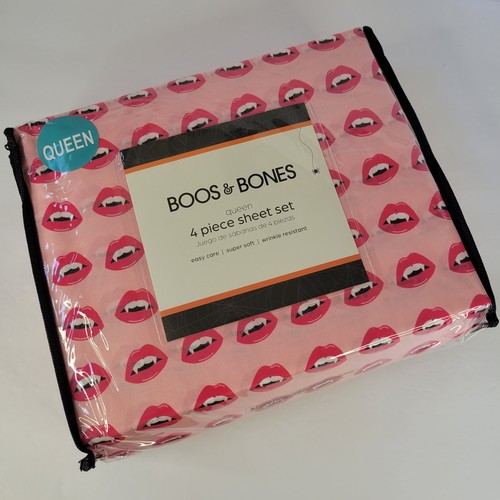 Pink Vampire Lips Fangs Halloween QUEEN Sheet Set Glam Gothic Rocky ...