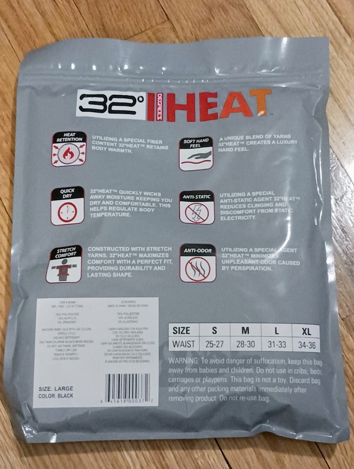 NEW 32 DEGREES HEAT BASE LAYER Pants Black SZ L Warm Winter | eBay