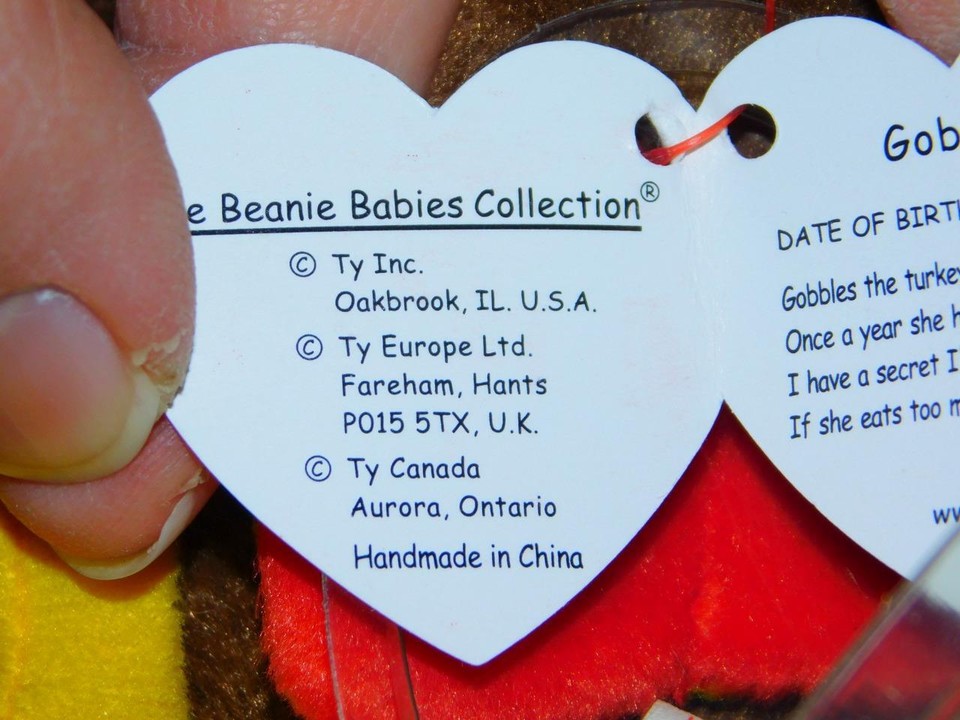 Gobbles Ty Beanie Baby Tag Errors 1996 Turkey Original Retired Mint ...