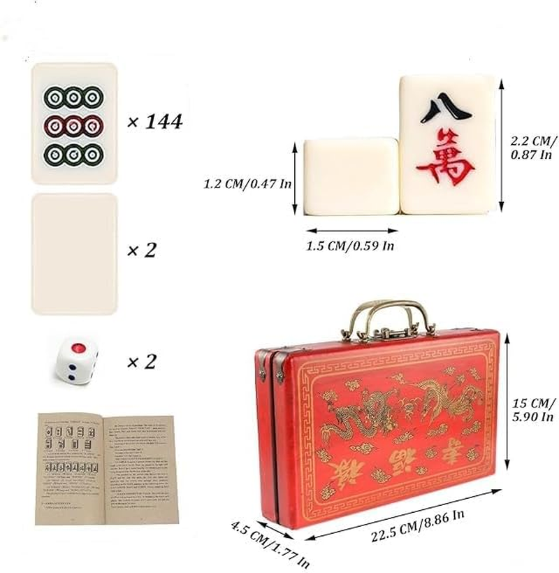 Traditional Chinese Mahjong Set, 146 PCS Mini Tiles, 2 PCS Dice w ...