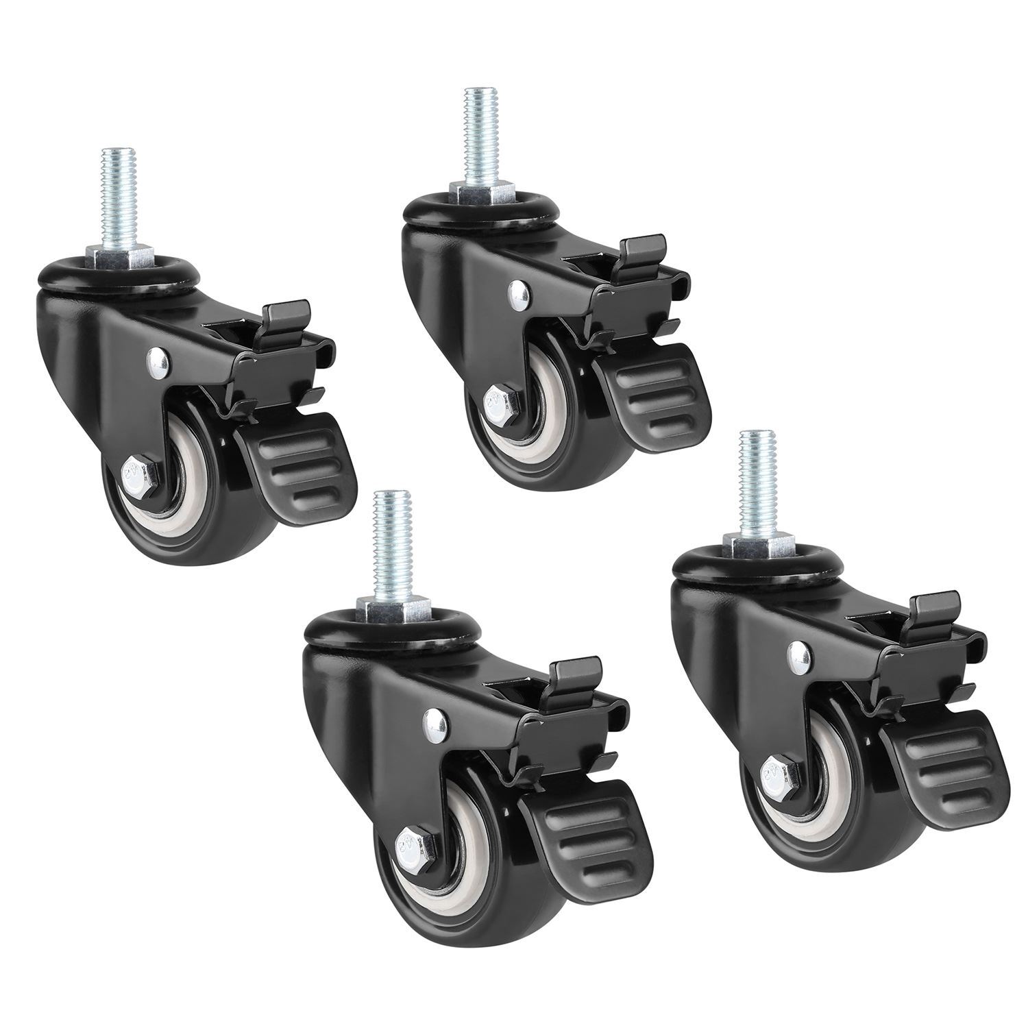 Set of 4 Ø10mm Metal Castors Wheels w/ Brakes for Furniture Desks ...