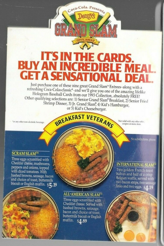 1993 Dennys Grand Slam Menu Hologram Upper Deck Set Complete 28 ...