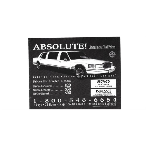 Absolute Limousine at Taxi Price 1990s Vintage Print Ad | eBay