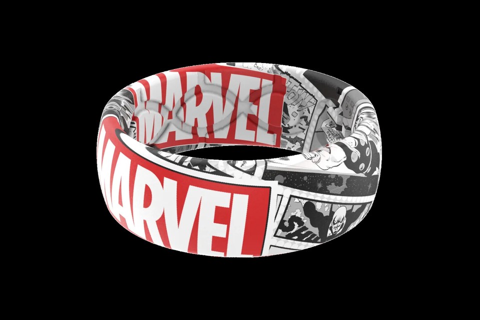 Marvel Groove Life "Marvel Logo Black & White Comic" Silicone Ring Size ...