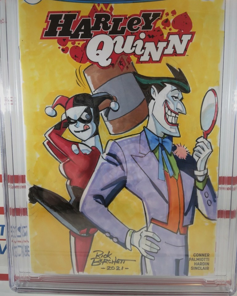 🤡 CGC 9.8 HARLEY QUINN #1 RICK BURCHETT SIGNED SKETCH COVER BATMAN ...