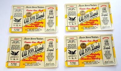 Set of 4 Old 1889 Brand Kentucky Straight Bourbon Whiskey Bottle Label ...