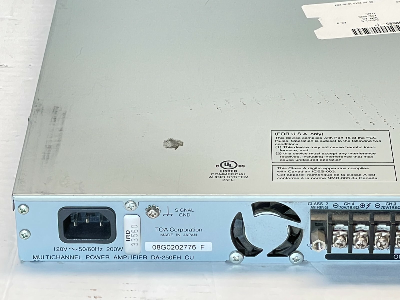 TOA Corporation DA-250FH CU Multichannel Power Amplifier | eBay