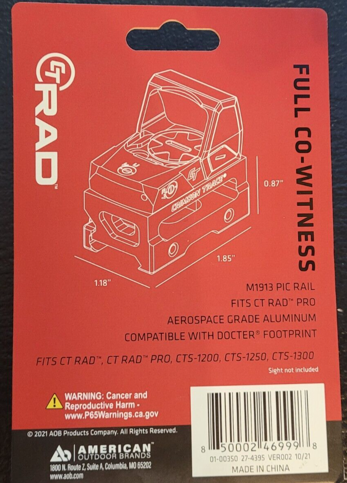 Crimson Trace Pic Rail Mount Full Co-Witness M1913 for CT Rad Aluminum ...