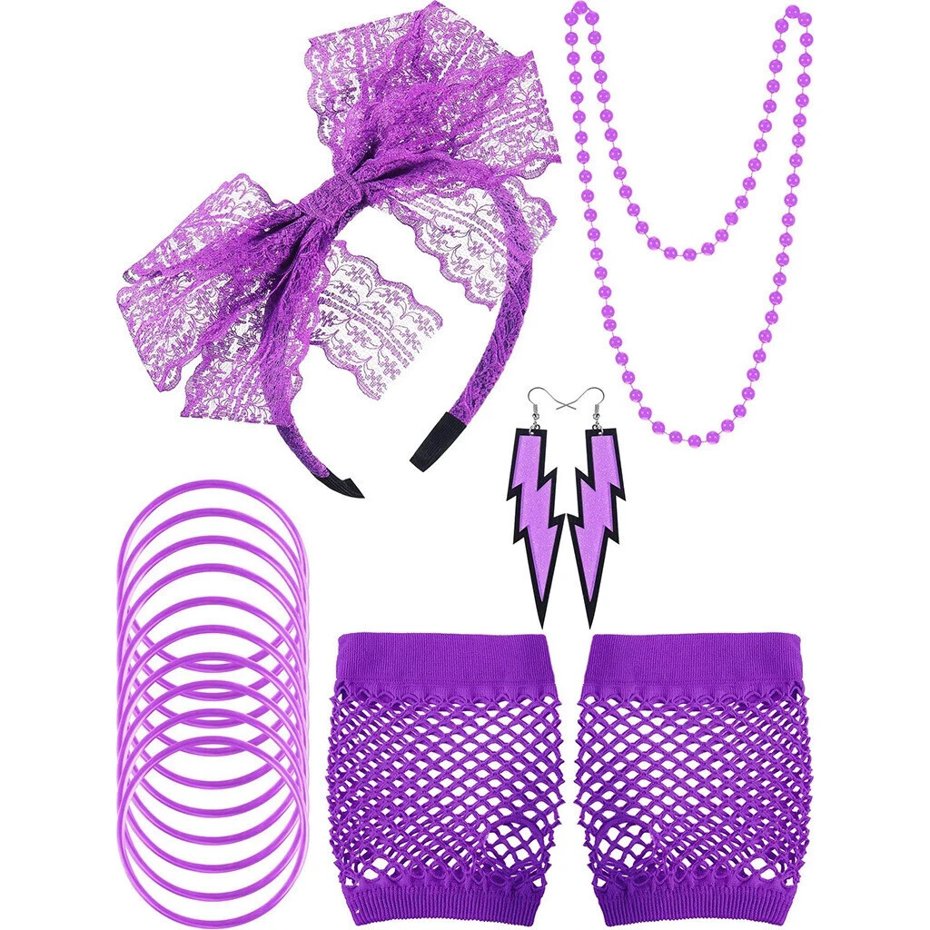 80s Neon Accessories Hen Party Fancy Dress Rave Fishnet Gloves Leg ...