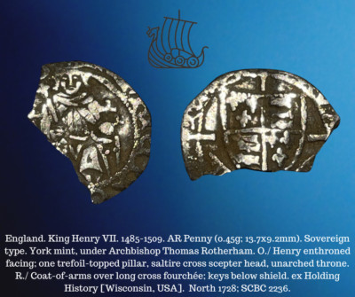 1485-1509 England King Henry VII AR Silver Penny Sovereign Type York ...