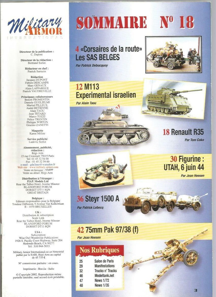 MILITARY ARMOR N°18 S.A.S BELGES / RENAULT R35 / STEYR 1500 A1 / UTAH ...
