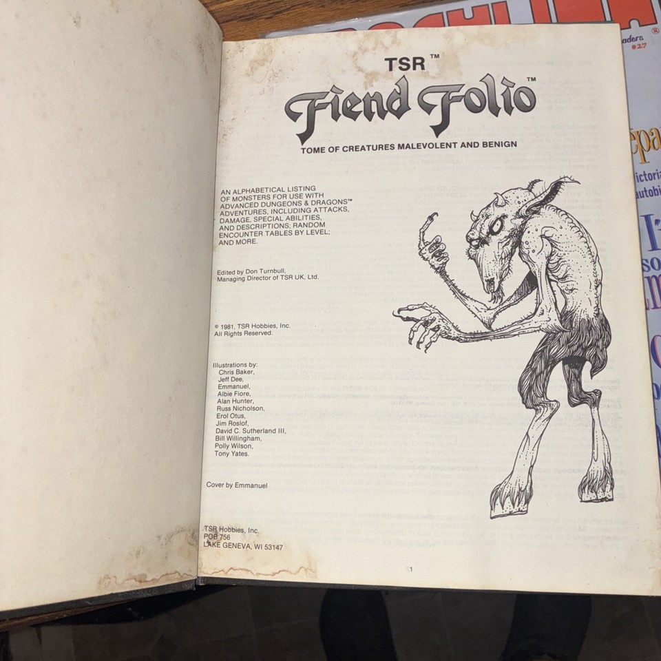 Advanced D & D Adventure Games TSR Fiend Folio Don Turnbull 1981 A1 | eBay