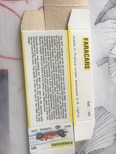 FARACARS TURBINE CAR INDY 1 BOÎTE SEULE Originale 1967 New Empty Box | eBay