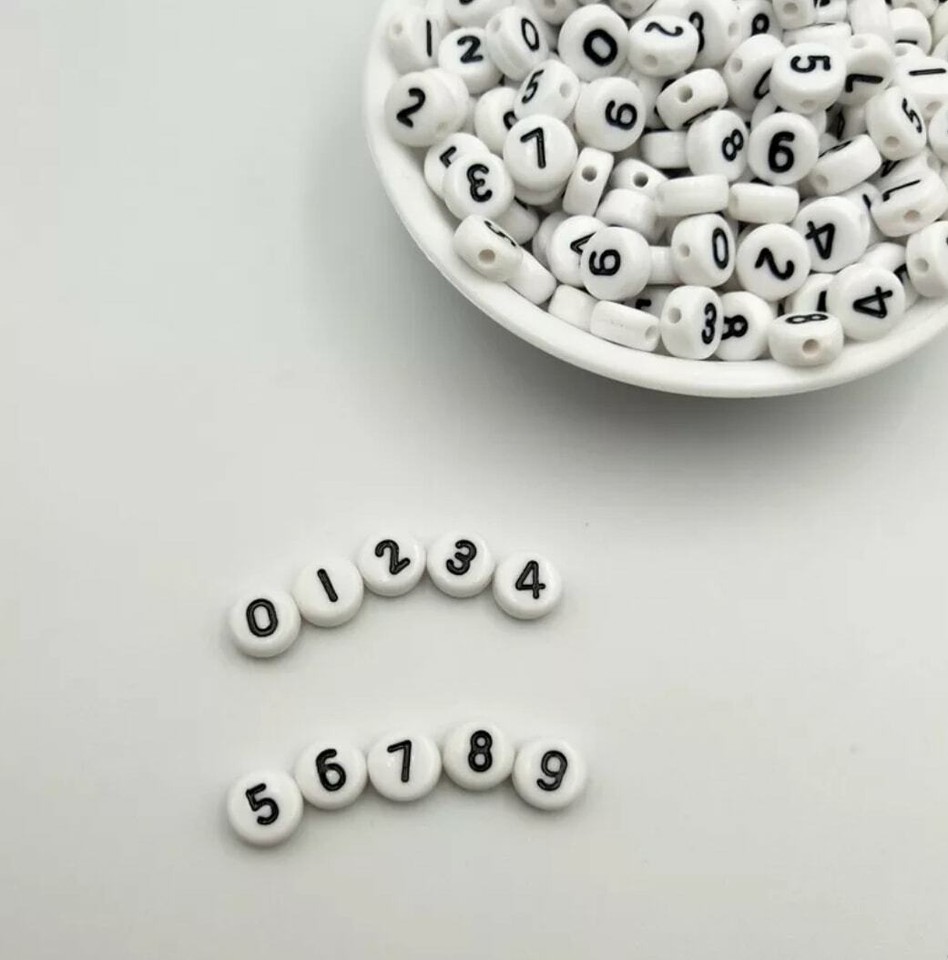 100 Acrylic Beads Number Beads Plastic Mixed number Beads,Flat Round ...