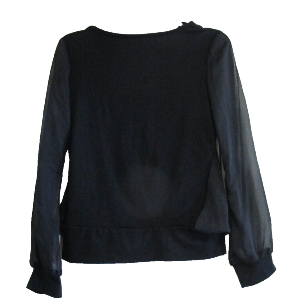 Maple Black Cotton & Chiffon Long Sheer Sleeve Shirred Hem Wide Band Top Size XS | eBay