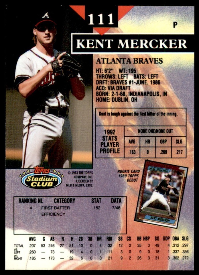 1993 Topps Stadium Club #111 Kent Mercker | eBay