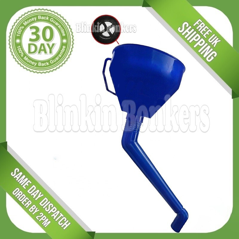 HEAVY DUTY ANGLED FUNNEL WITH FILTER DETACHABLE BLUE PLASTIC SPOUT OIL ...