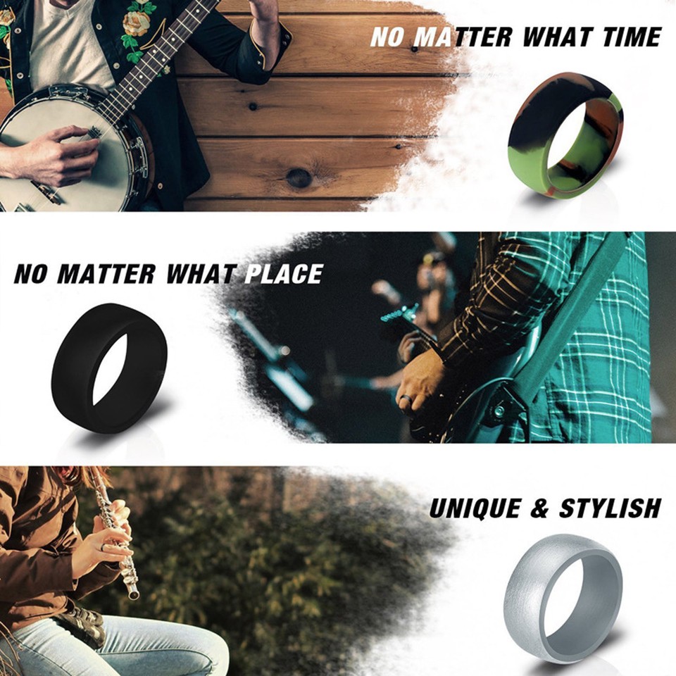 10 Pcs Silicone Wedding Ring Rubber Band Men Comfort Sport Outdoor Work ...