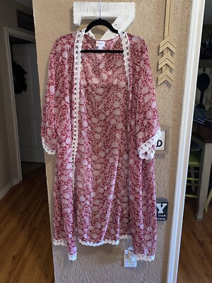 Women’s LuLaRoe Chloe Kimono Red White Floral White Lace Size Large EUC ...