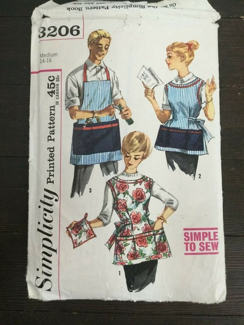 Vtg 1950s Cobbler Apron Sewing Pattern Cut Complete Simplicity 3206 Sz ...