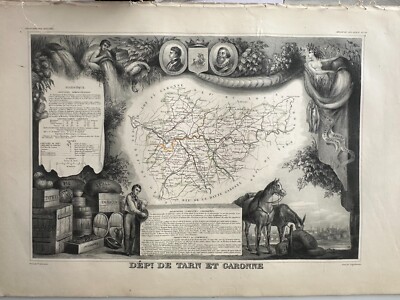 Departmental Map Atlas Levasseur 1845 Engraving Paris " Tarn Et Garonne ...