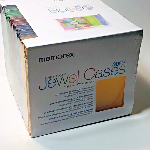 Memorex 30 Pack JEWEL CASES CD Disk Storage 5 Colors Slim Sealed NEW ...