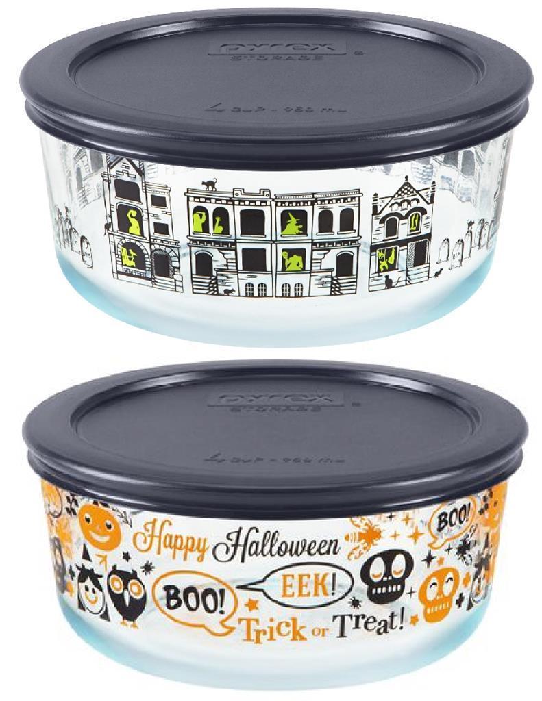 Pyrex 4 Cup HALLOWEEN Storage SPOOKY FUN /Haunted Mansion Cemetery ...