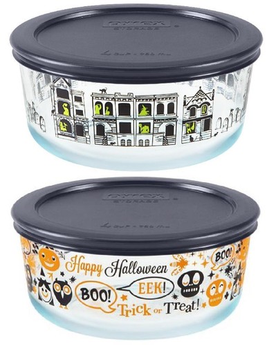 Pyrex 4 Cup HALLOWEEN Storage SPOOKY FUN /Haunted Mansion Cemetery ...