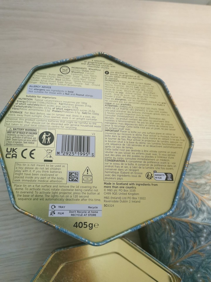 M&S Christmas Biscuit Tin Light Up Projector 2023 Winter Scene Octagon ...