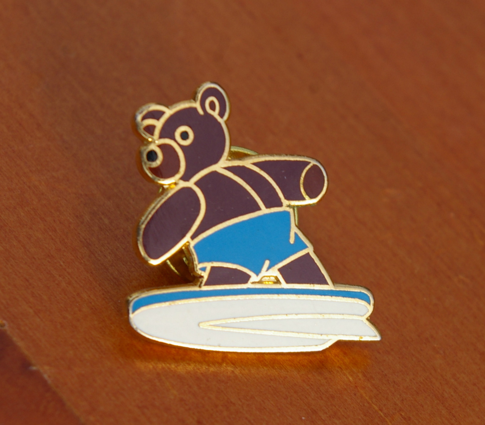 Surfing Surf Brown Teddy Bear Blue Swim Shorts Trunks Metal Enamel Pin ...