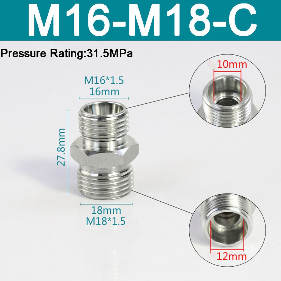 M12-M52 Hydraulic Adaptor Fitting - Male/Male Nipple Coupler Connector ...