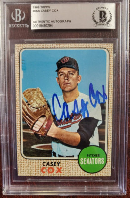 1968 TOPPS CASEY COX SENATORS SIGNED AUTOGRAPH #66A CARD BECKETT ...