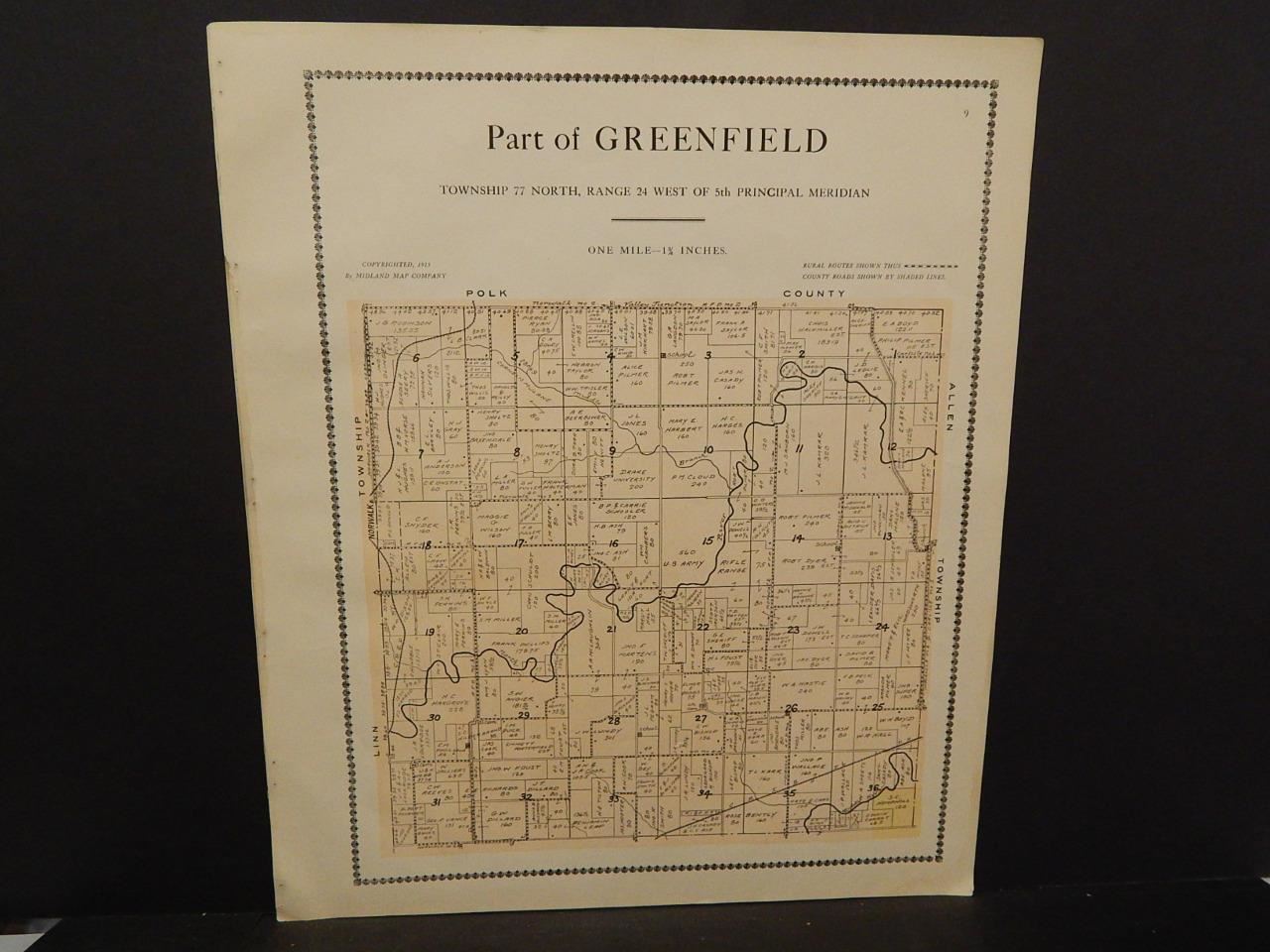 Iowa Warren County Map Greenfield Township 1915 Y11#97 | eBay