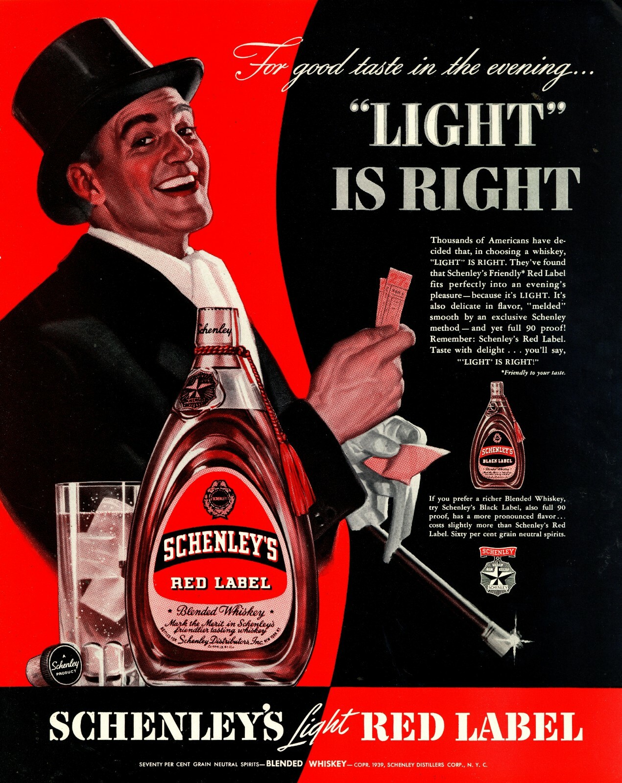 1939 Schenley's Red Label Blended Whiskey Ad: Good Taste - Light is ...