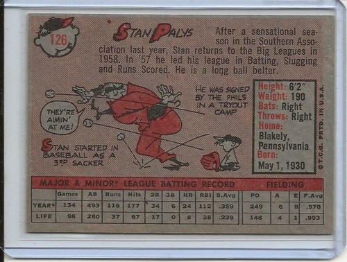 1958 Topps Baseball Card Stan Palys Cincinnati Reds Near Mint # 126 | eBay