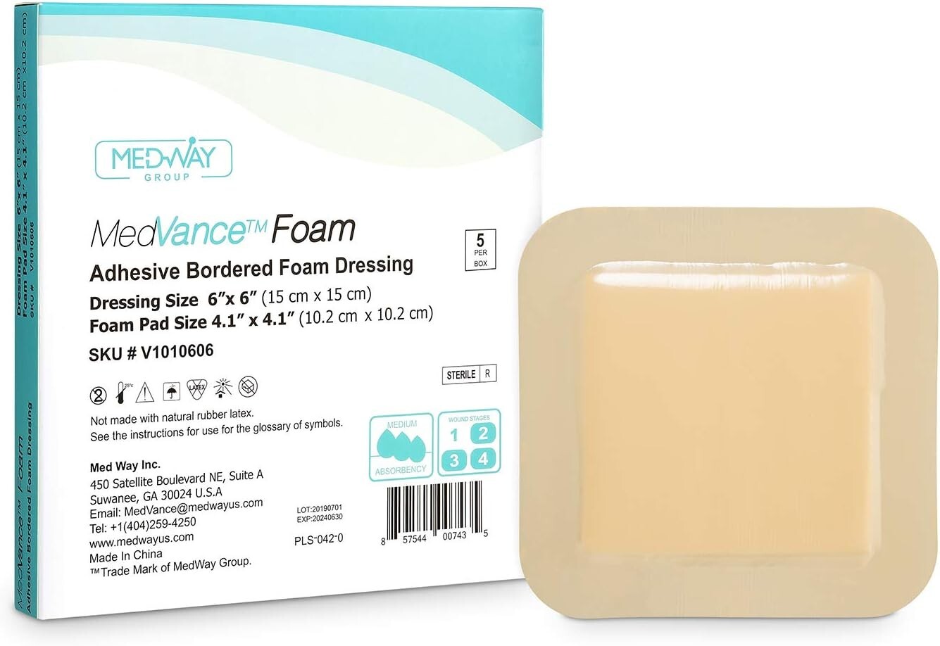 MedVance Adhesive Bordered Foam Dressing 6"x6" (10 BOXES OF 5 DRESSINGS ...