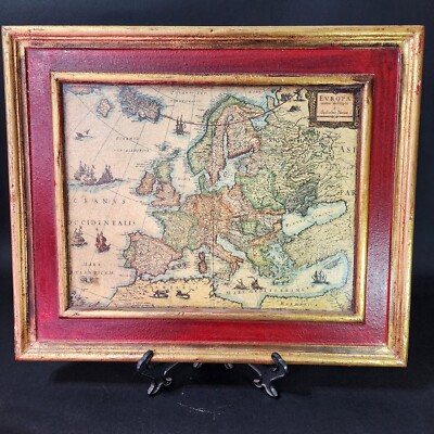 Antique World Map Europe Geography Wood Frame Vintage Style Rare piece ...