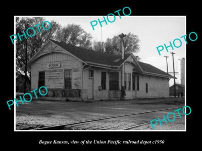 OLD LARGE HISTORIC PHOTO OF BOGUE KANSAS THE UNION RAILROAD DEPOT c1950 ...