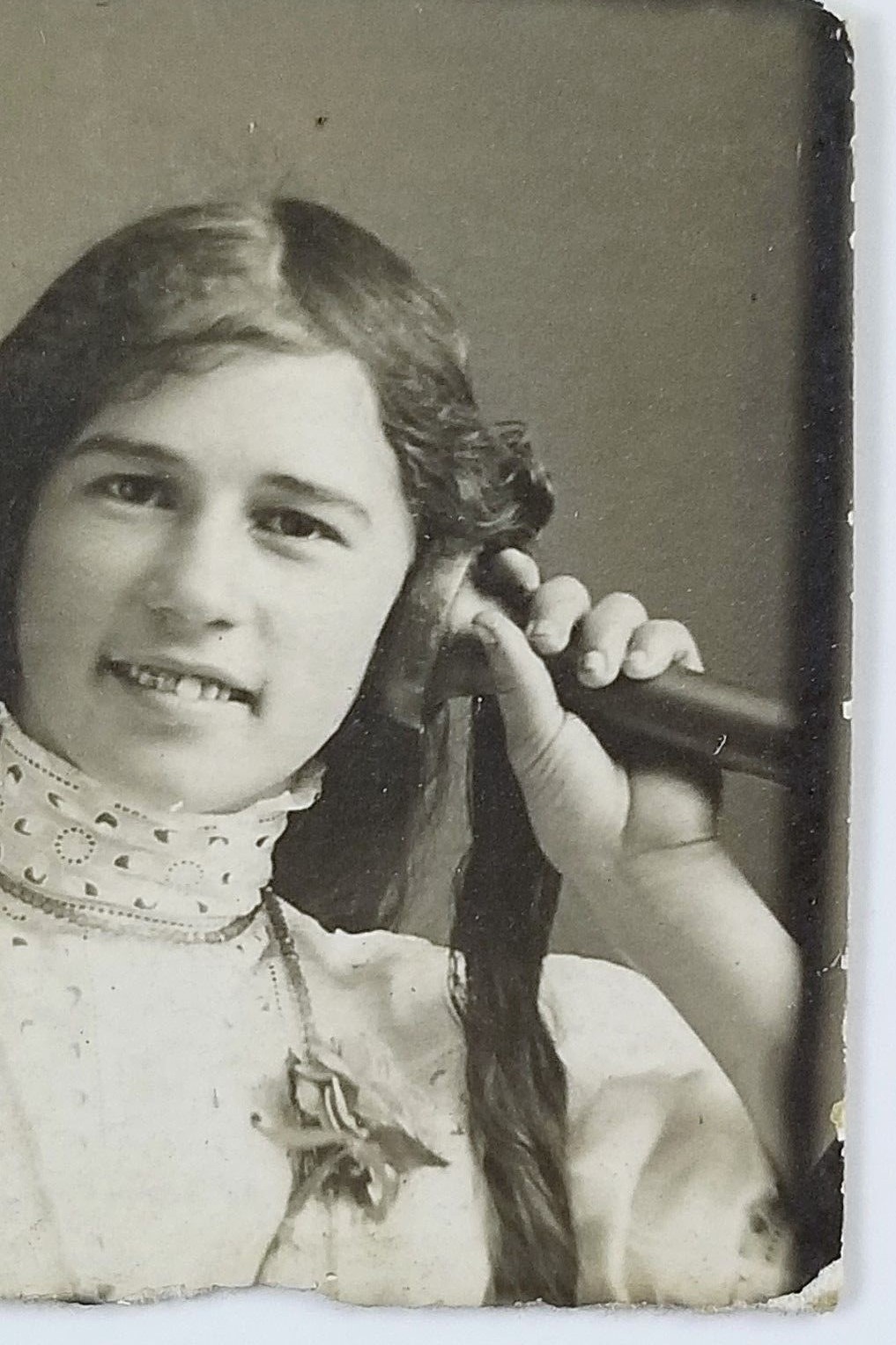 Antique Ping Pong Photo Young Woman Long Hair Holding Telephone To Ear ...