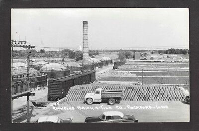 Rockford Iowa IA 1950s RPPC Brick & Tile Plant, KILNS, PILES, Field ...